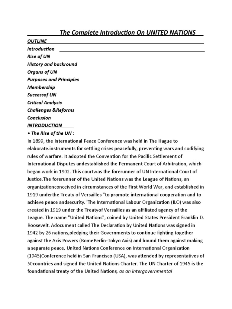 The Complete Introduction On UNITED NATIONS OUTLINE | PDF | United ...