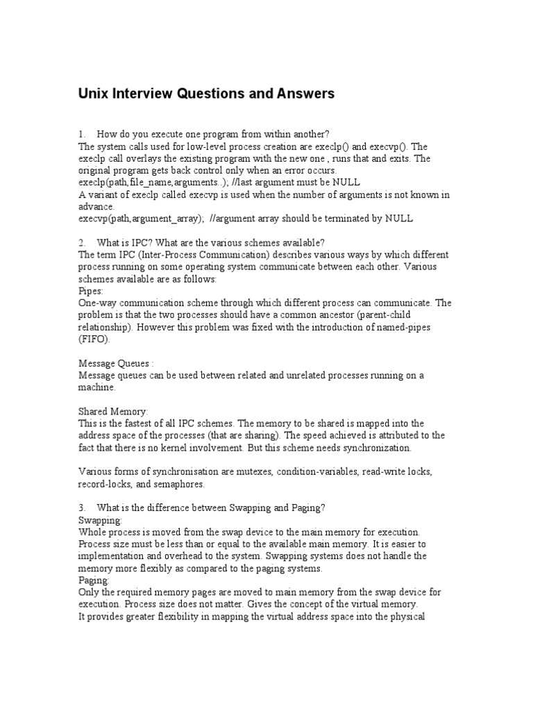 Unix Interview Questions and Answers | PDF | Computer File | Process ...