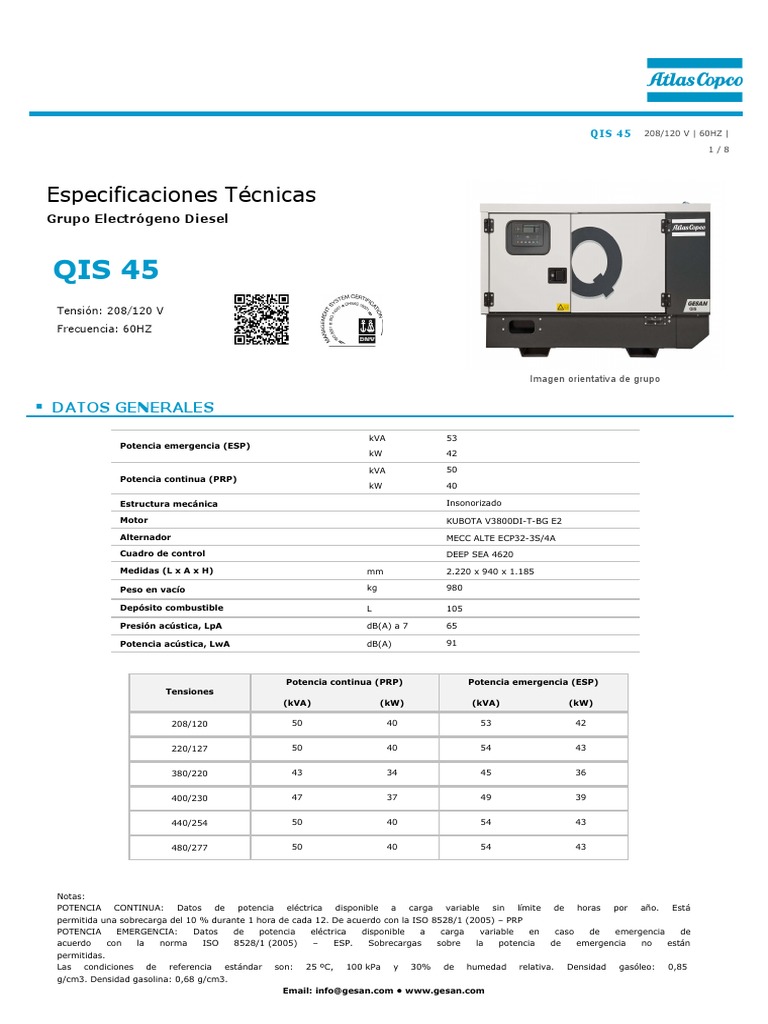 Planta Eléctrica Atlas Copco QIS 45 | PDF | Generador eléctrico ...