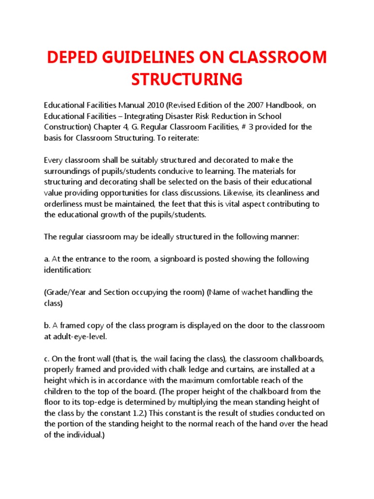 Deped Guidelines On Classroom Structuring | Download Free PDF ...