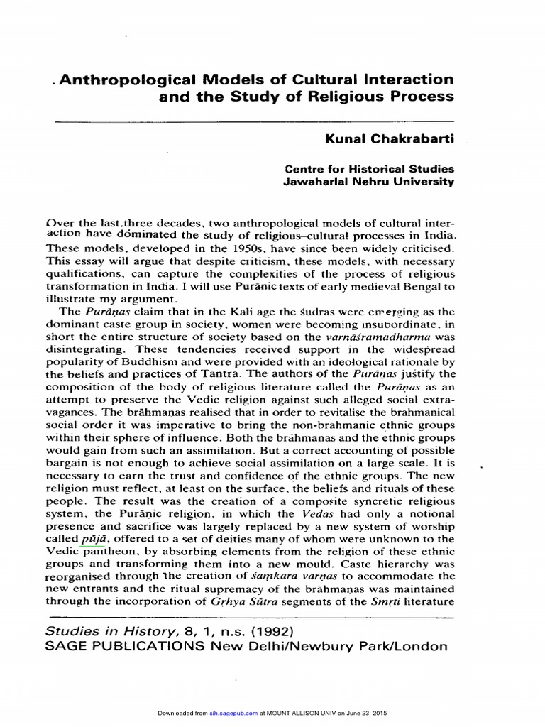 Anthropological Models of Cultural Interaction and The Study of ...