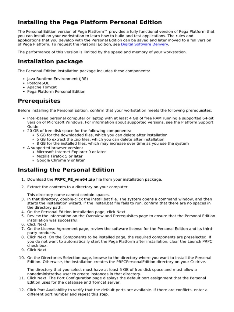 Installing The Pega Platform Personal Edition | PDF | Computer File | Login