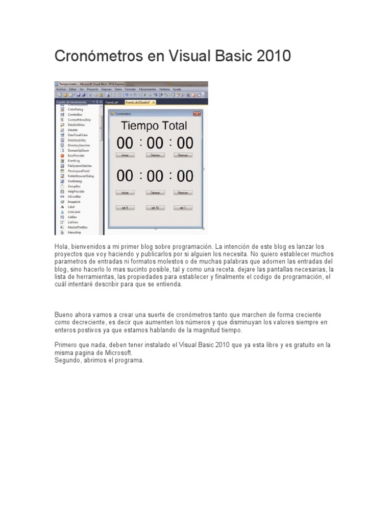 Cronómetros en Visual Basic 2010 | PDF | Básico | Ventana (informática)