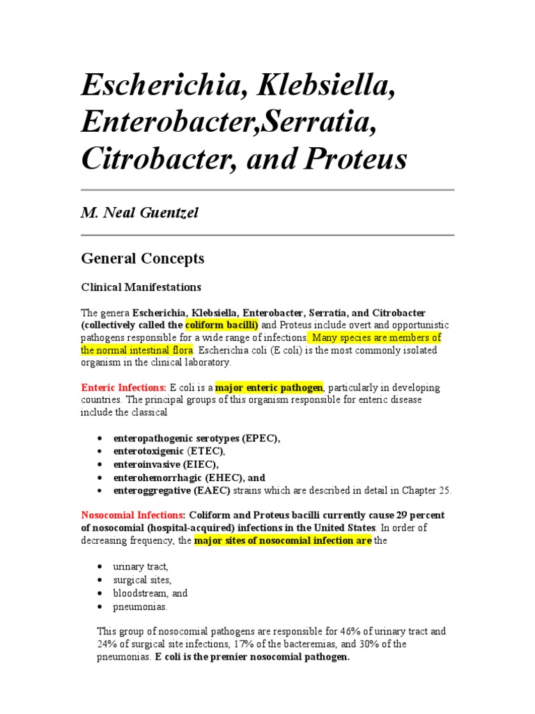 Escherichia, Klebsiella, Enterobacter, Serratia, Citrobacter, and ...