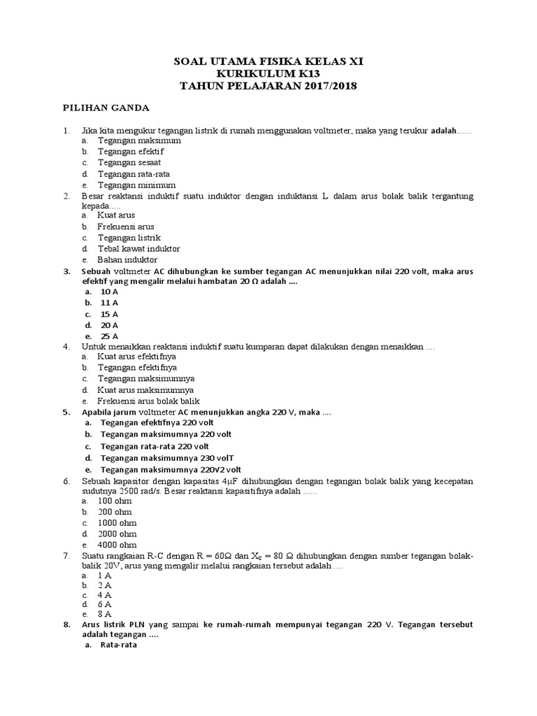 SOAL UTAMA FISIKA KELAS XI k13 | PDF