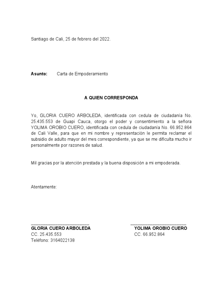 Carta Empoderamiento | PDF