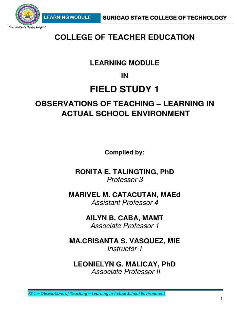 FS 1 Module FINAL | PDF | Learning | Classroom