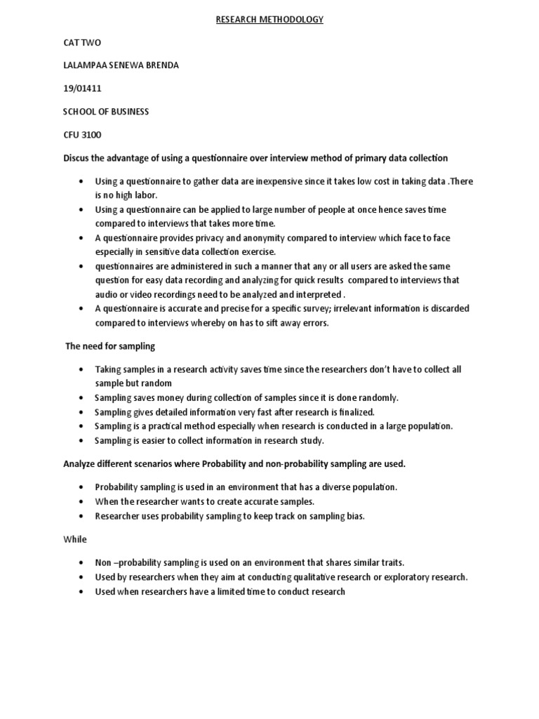 Research Method Cat Two | PDF | Sampling (Statistics) | Questionnaire