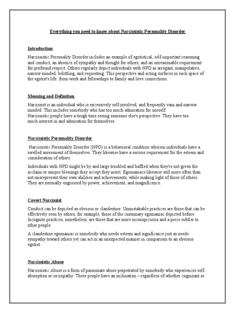 Narcissistic Personality Disorder | PDF