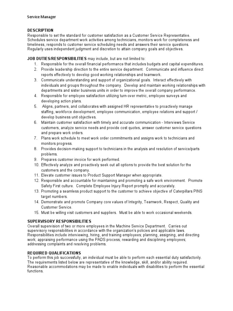 Service Manager: Description | PDF | Employment | Human Resources
