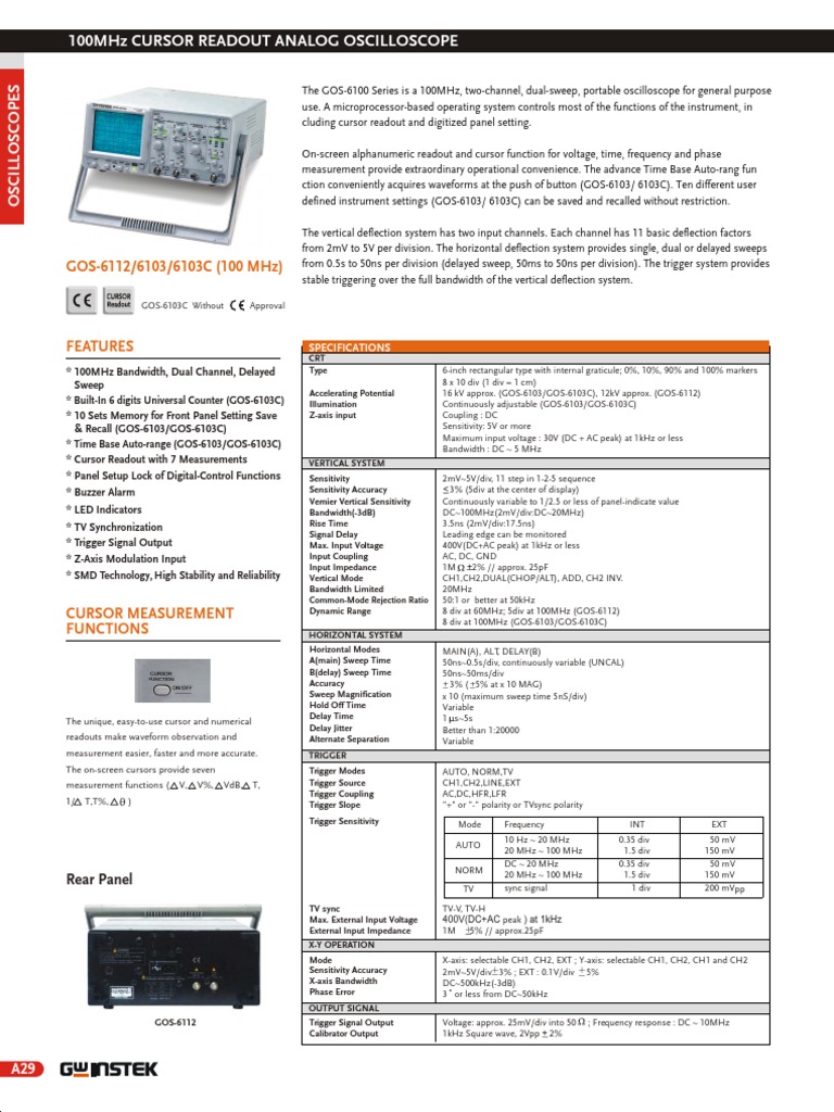 100MHz Dual Channel Oscilloscope Manual | PDF | Electronic Engineering ...