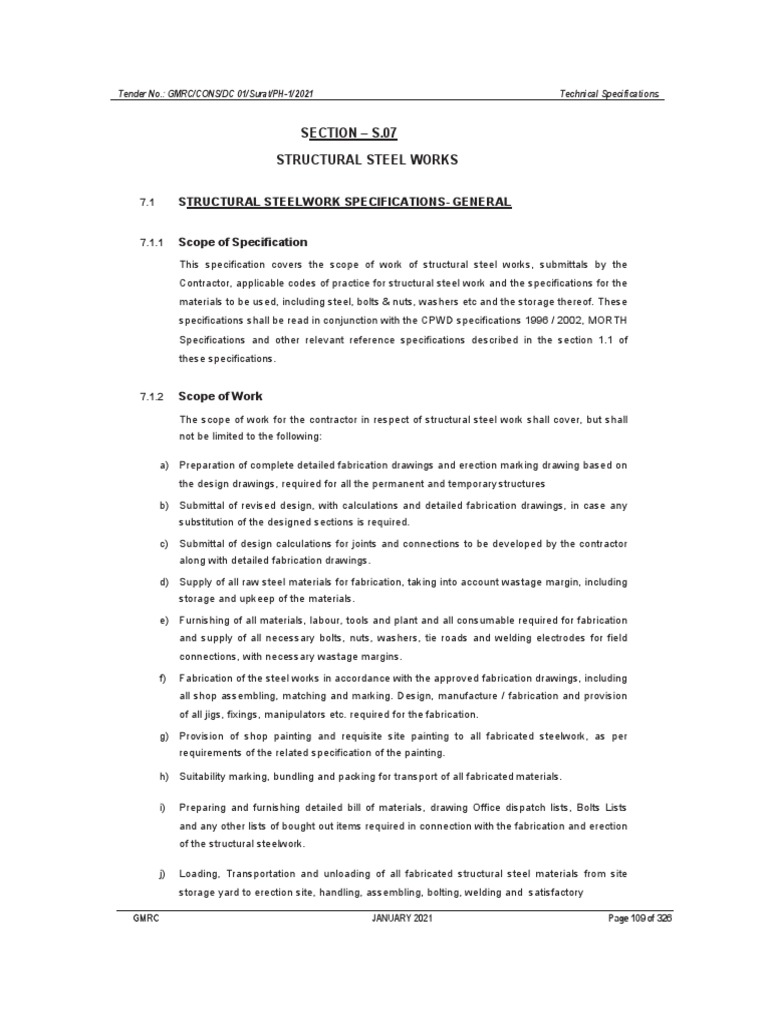 Structural Steel Works Specification | PDF | Welding | Construction