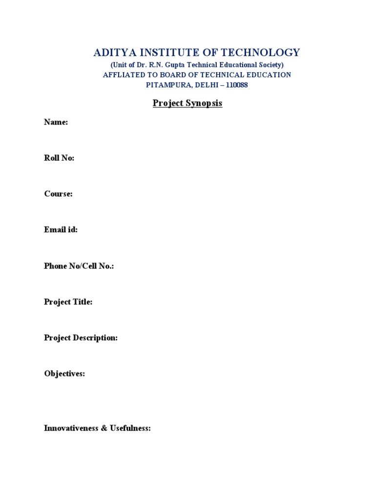 Format of Project Synopsis | PDF