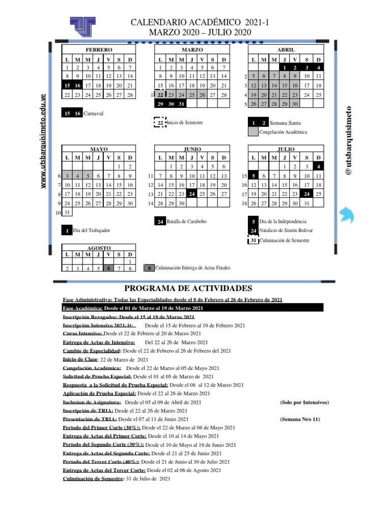 Calendario Académico UTS 2025 | PDF