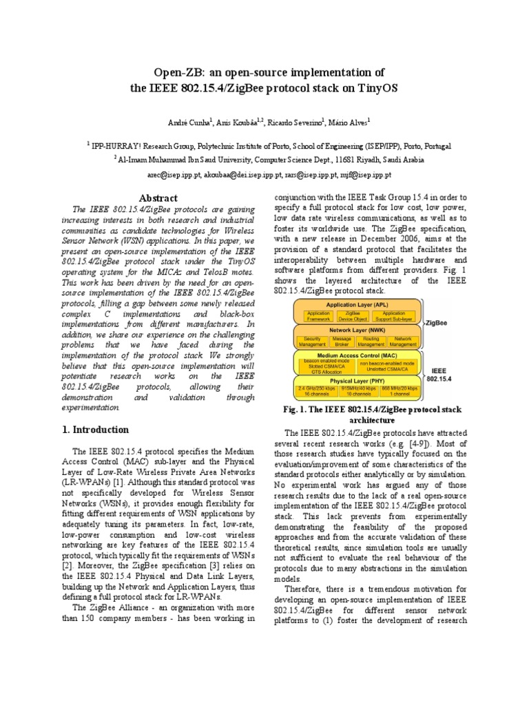 Open Zb An Open Source Implementation Of The Ieee 802154zigbee Protocol Stack On Tinyos