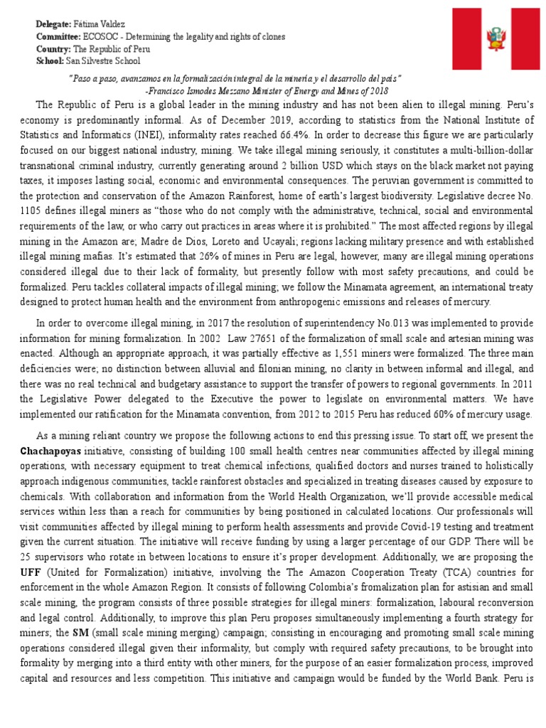 Position Paper Peru Ecosoc | Download Free PDF | Mining | Peru