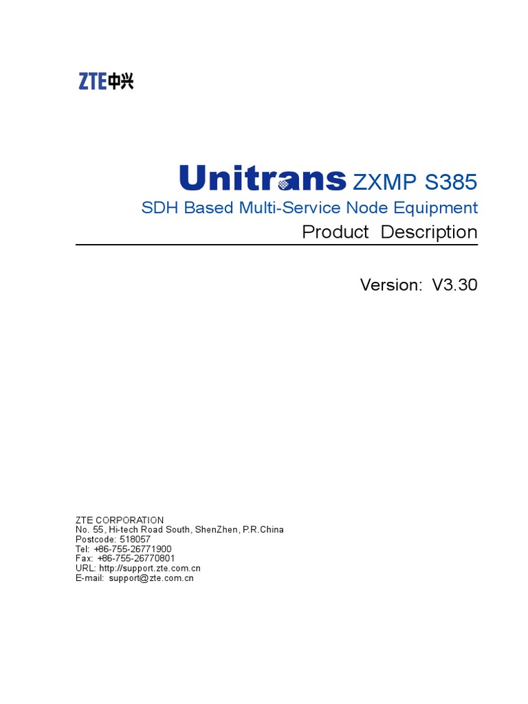 SJ-20140214110341-001-Unitrans ZXMP S385 (V3.30) Product Description | PDF | Computer Network ...