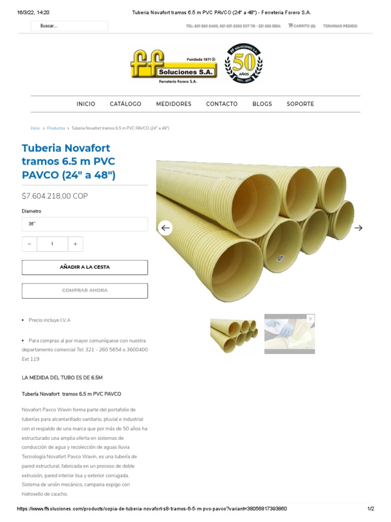 Tuberia Novafort Tramos 6.5 M PVC PAVCO (24 - A 48 - ) - Ferreteria ...