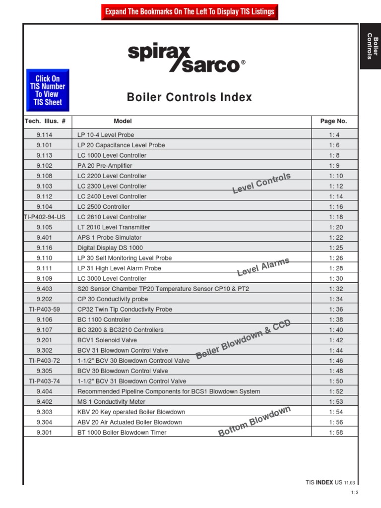 Boiler Controls Index: Click On TIS Number To View TIS Sheet | PDF ...