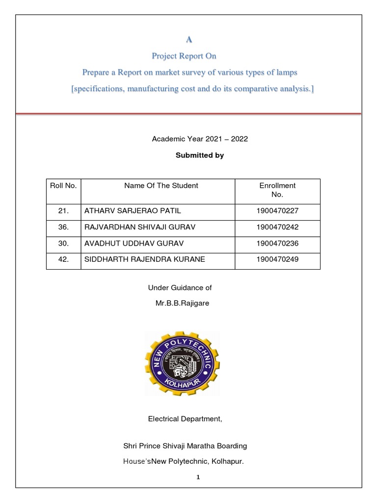 Project Report On Various Types of Lamps | PDF | Incandescent Light ...