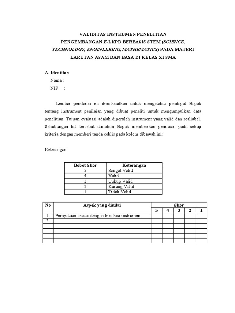 Lembar Validasi Instrumen Validasi Ahli Materi Oleh Ps | PDF