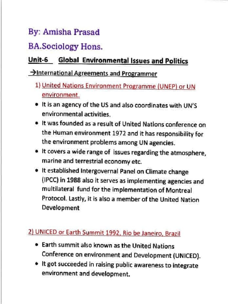 UNIT-6 Global Environment Issues & Policies by Amisha | PDF | United ...