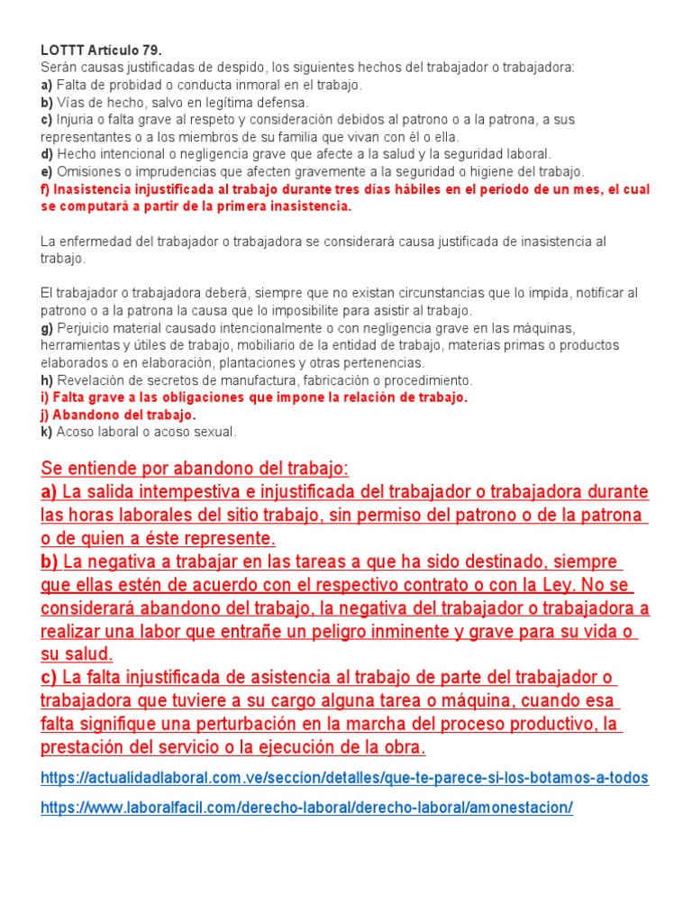 LOTTT Artículo 79 | PDF