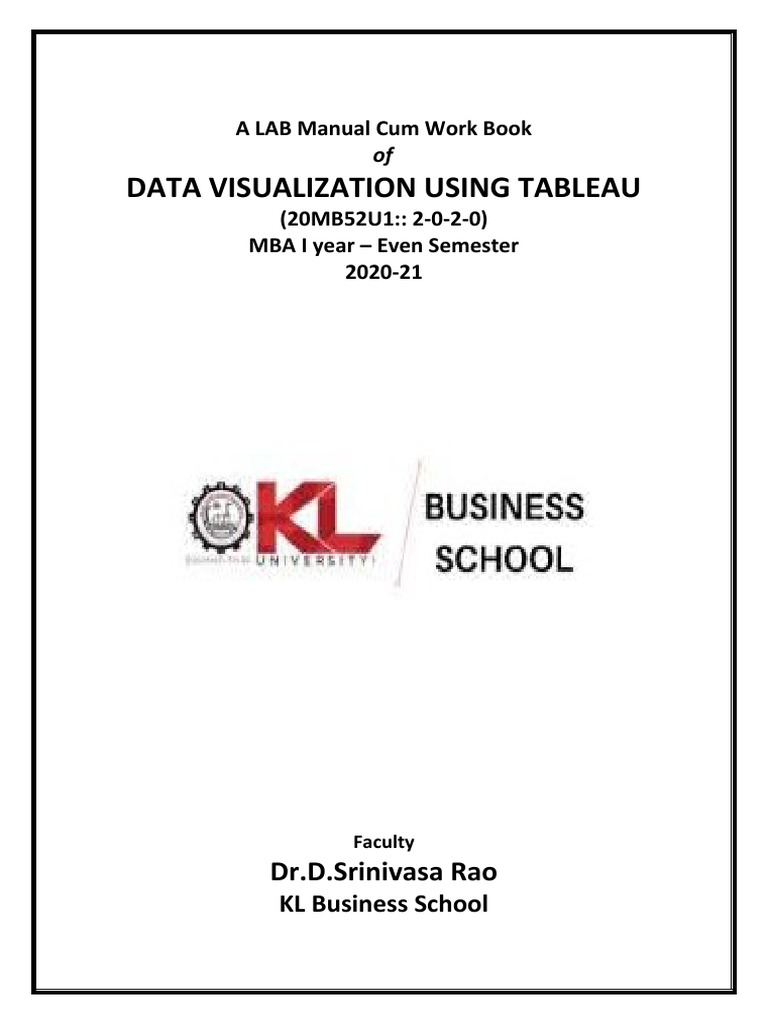 Data Visualization Using Tableau: A LAB Manual Cum Work Book | PDF