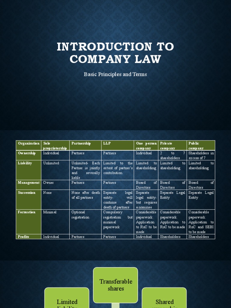 Company Law Basics: Types & Principles | PDF | Corporate Law | Law And ...