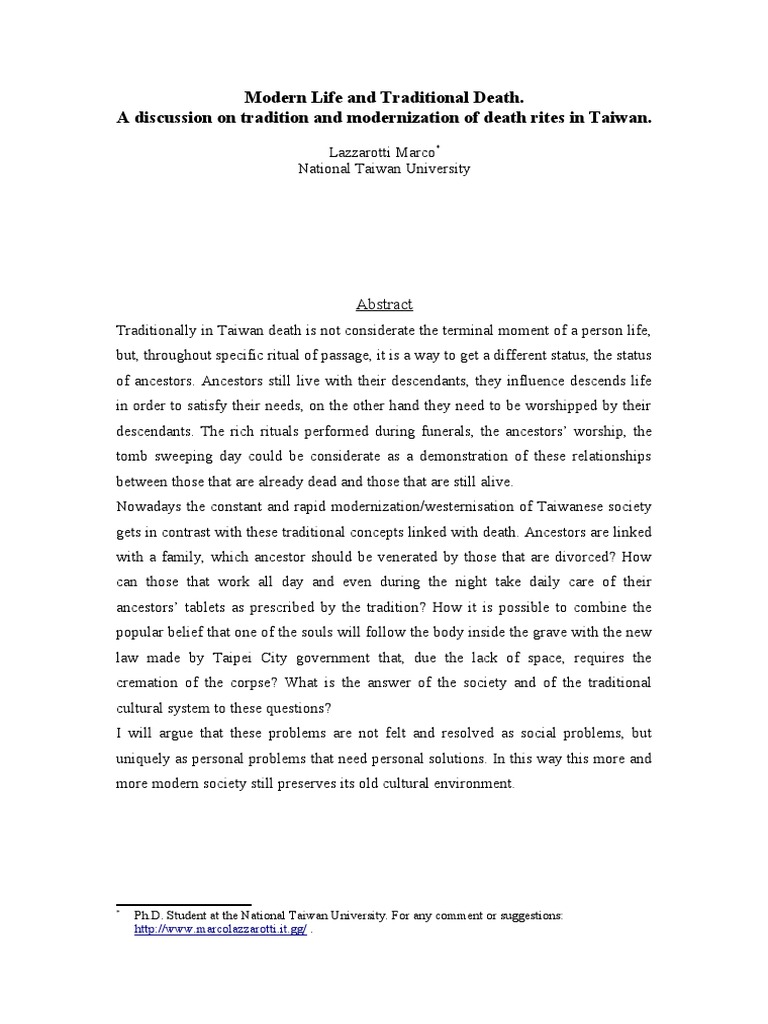 Modern Life Traditional Death | PDF | Veneration Of The Dead | Anthropology