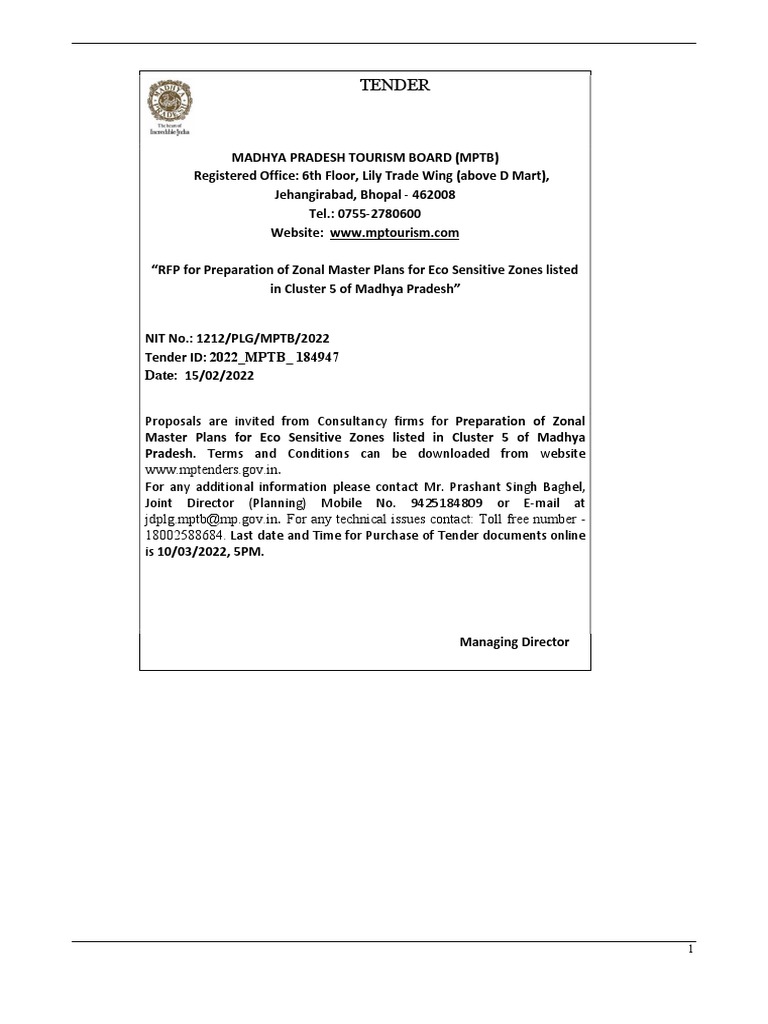 MPTB RFP for Eco Sensitive Zonal Plans | PDF | Request For Proposal ...