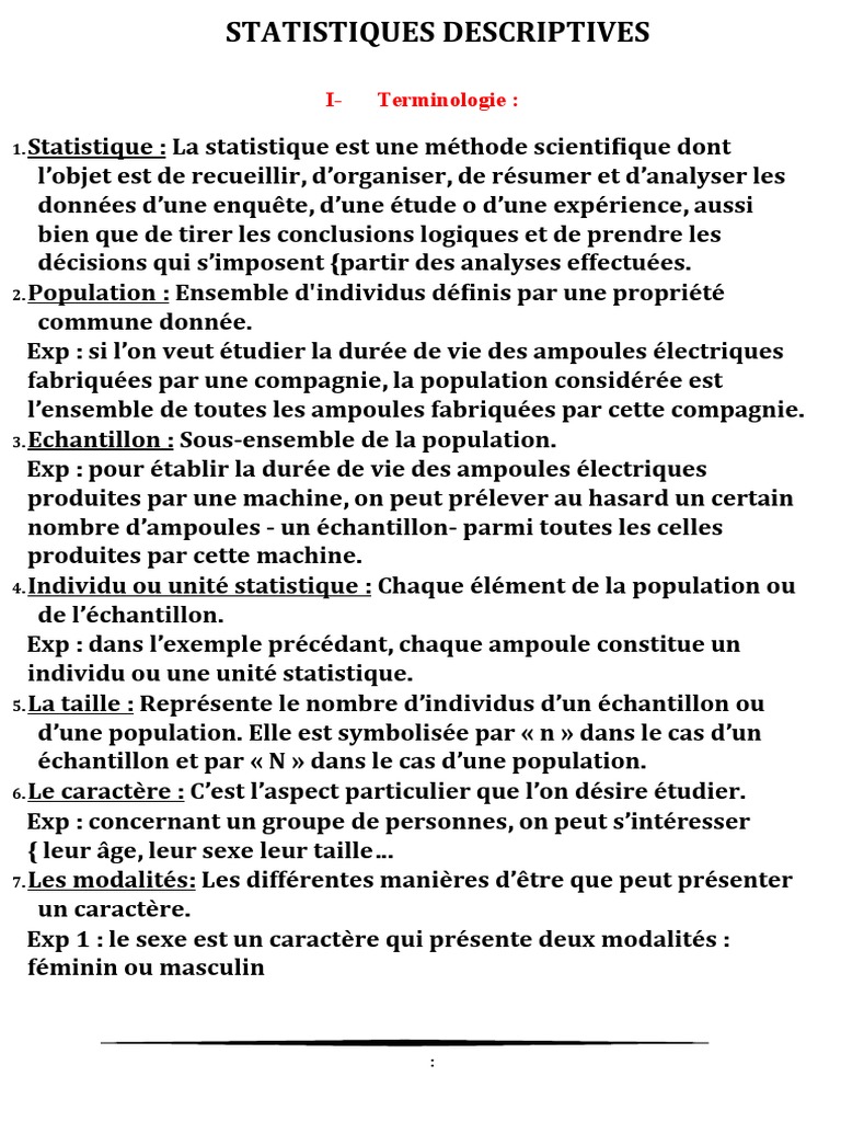 Statistiques Descriptives : Concepts Clés | PDF | Écart type | Statistiques