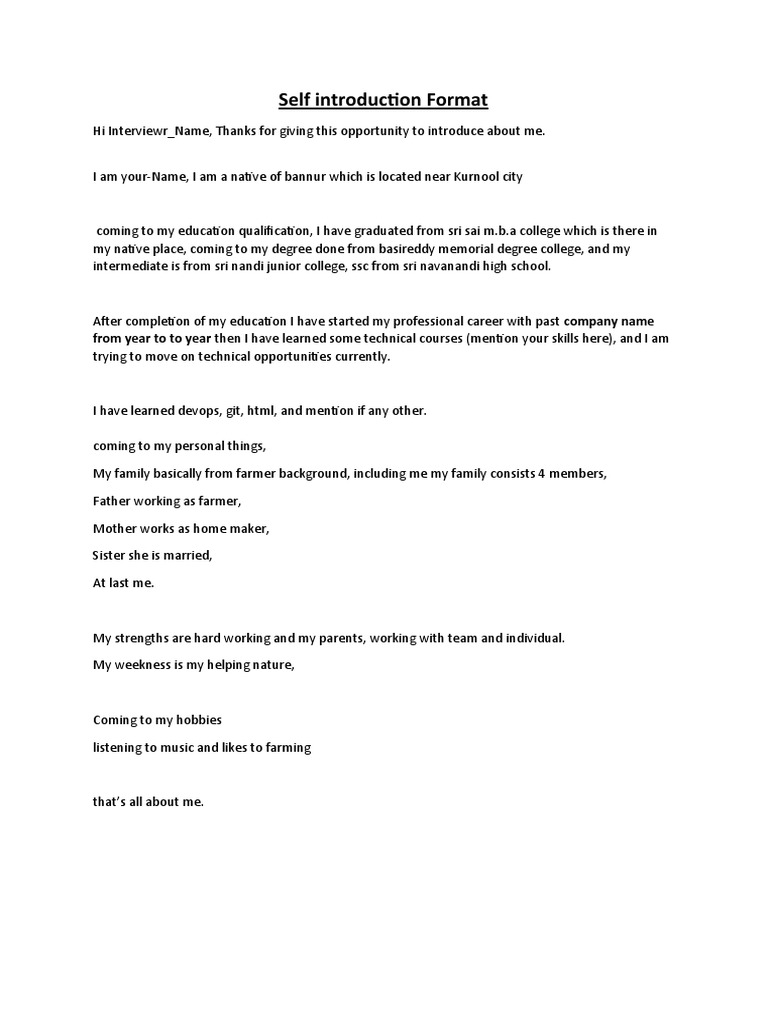 Self Introduction Format | PDF