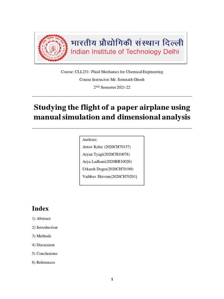 Studying The Flight of A Paper Airplane Using Manual Simulation and ...