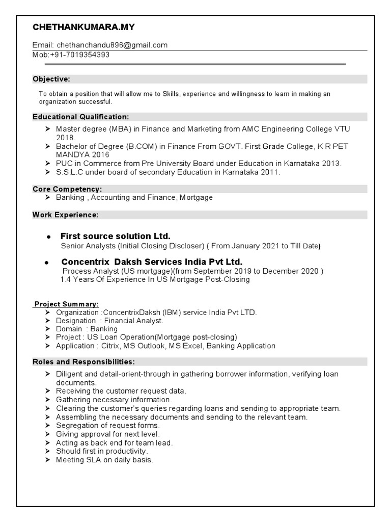 CHETHAN MORTAGE RESUME New 4 | PDF | Financial Analyst | Mortgage Loan