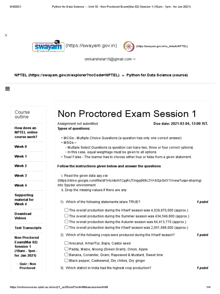 Python For Data Science Unit 10 Non Proctored Exam Mar 02 Session