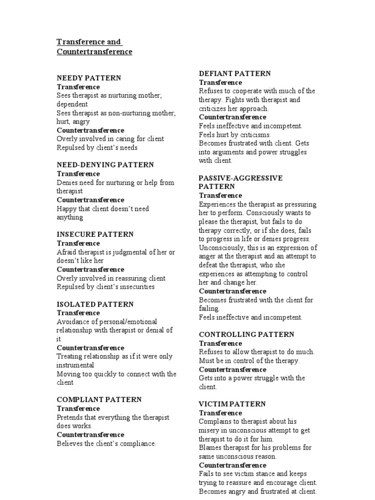 Transference and Countertransference Patterns | PDF | Psychotherapy | Anger