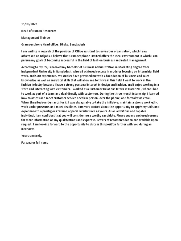 Cover Letter | PDF | Career & Growth