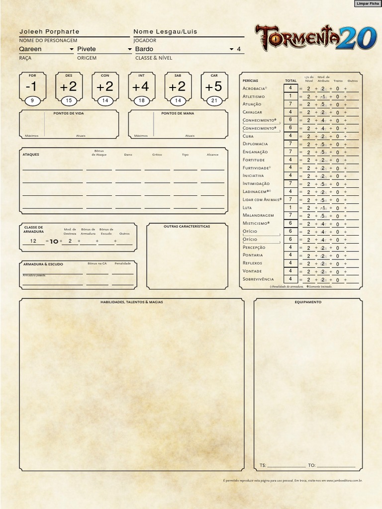 Tormenta 20 - Ficha Automatica Colorida | PDF