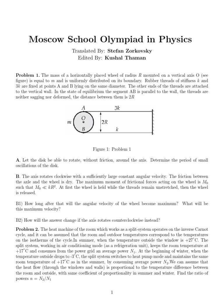 Moscow School Olympiad in Physics: Translated By: Stefan Zorkovsky ...