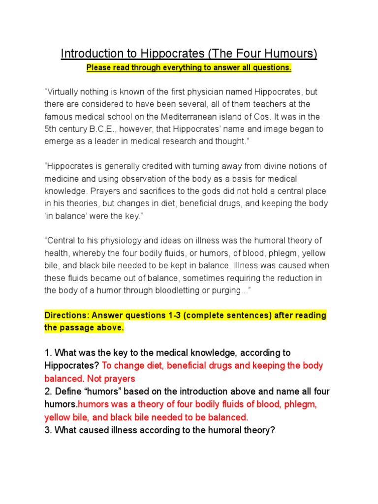 Alex Olvera - Introduction To Hippocrates The Four Humours | PDF ...
