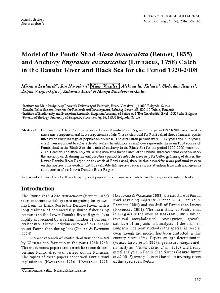 Model of The Pontic Shad Alosa Immaculata (Bennet, 1835) and Anchovy ...