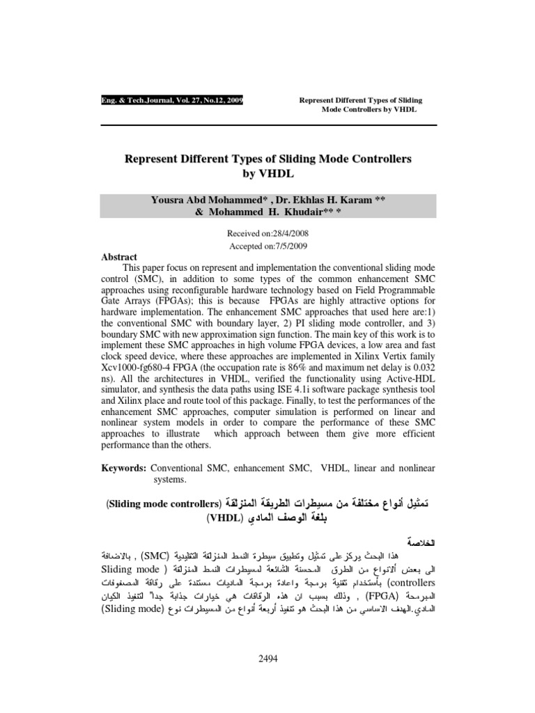 Implementation and Comparison of Various Sliding Mode Controllers Using VHDL on FPGA Devices ...