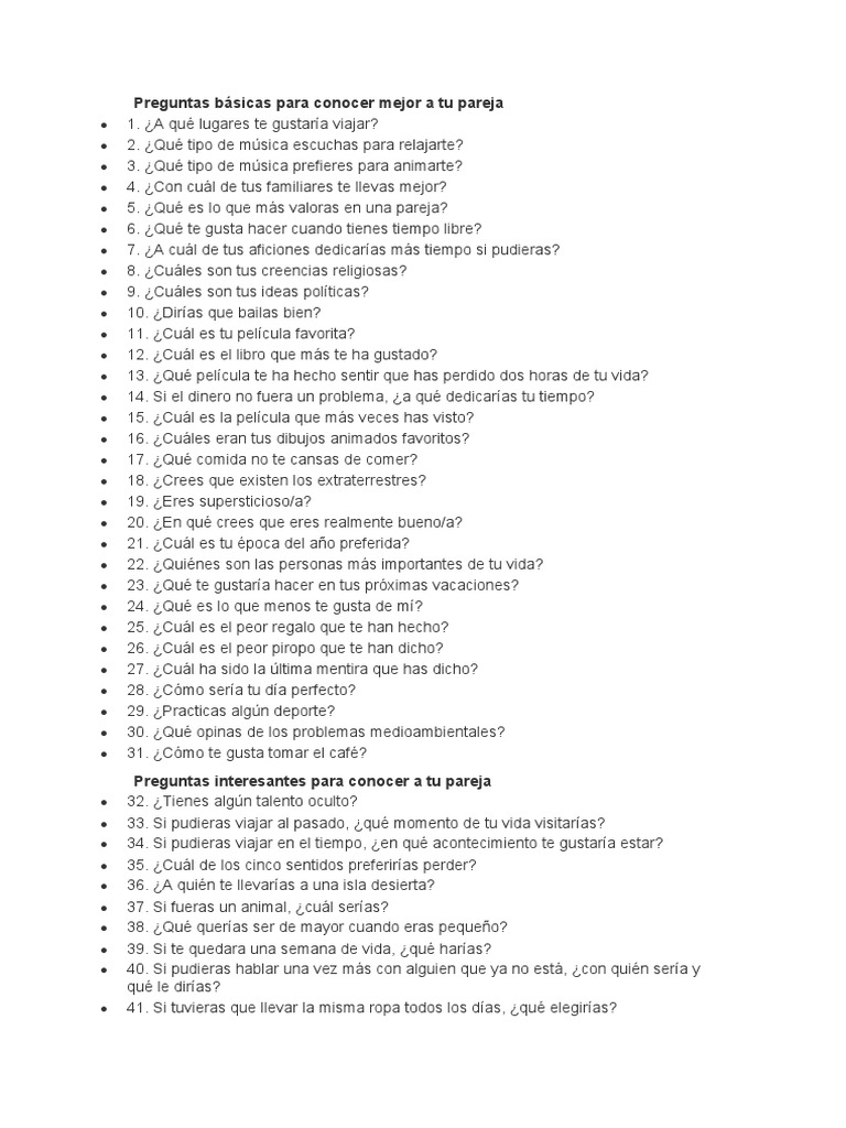 Preguntas Básicas para Conocer Mejor A Tu Pareja | PDF | Relaciones personales, crianza y ...