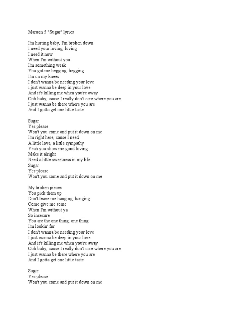 Maroon 5 Sugar Lyrics | PDF