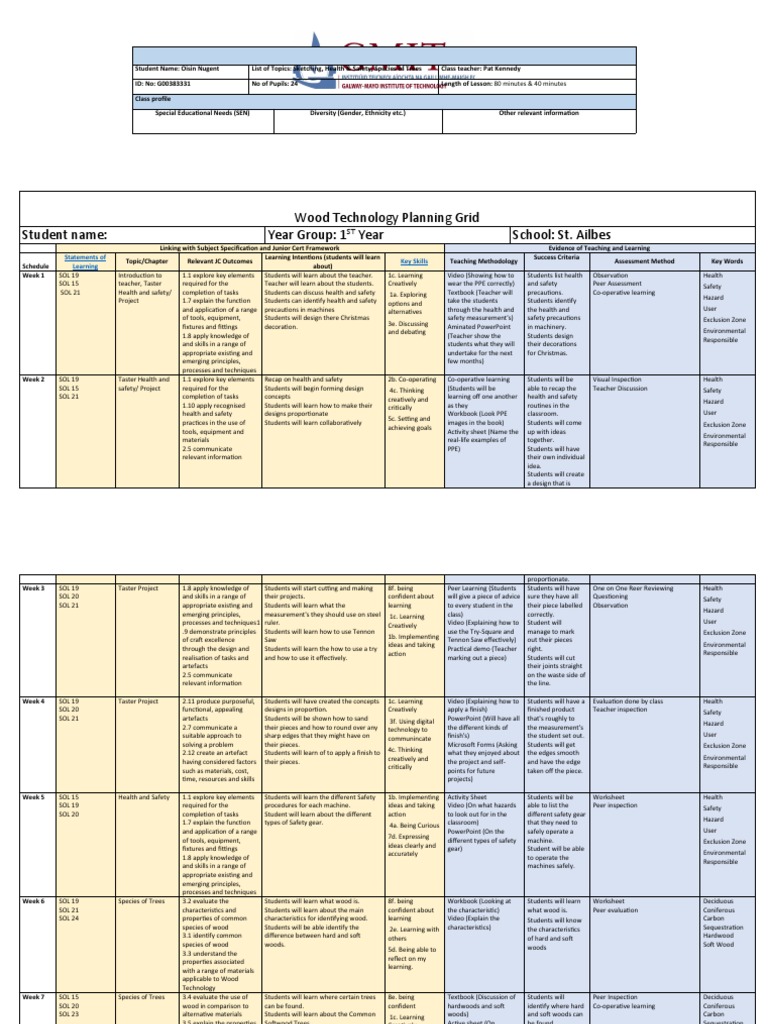 Junior Cert Woodwork Project Plan | PDF | Design | Wood
