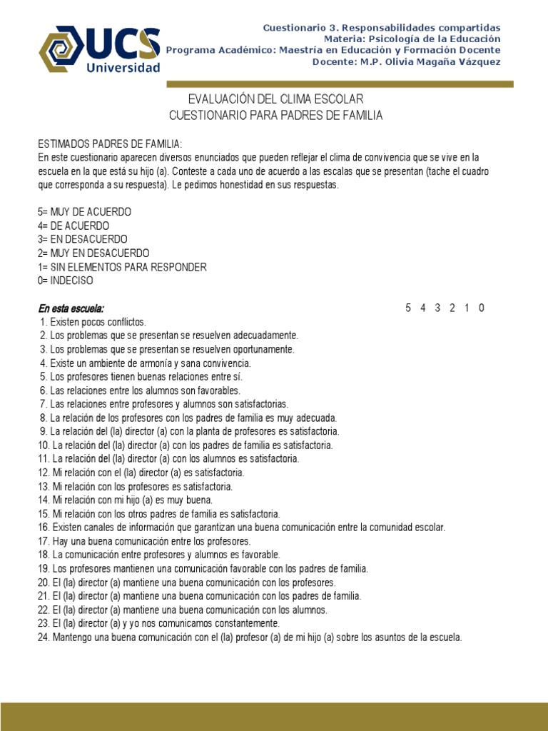 Cuestionario 3. Responsabilidades Compartidas | PDF | Maestros