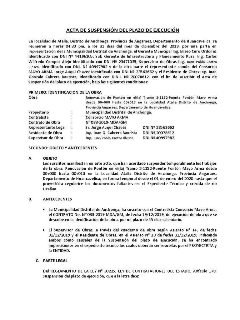 Acta de Suspension de Plazo de Ejecucion | PDF