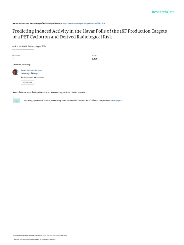 Predicting Induced Activity in The Havar Foils of The 18F Production ...