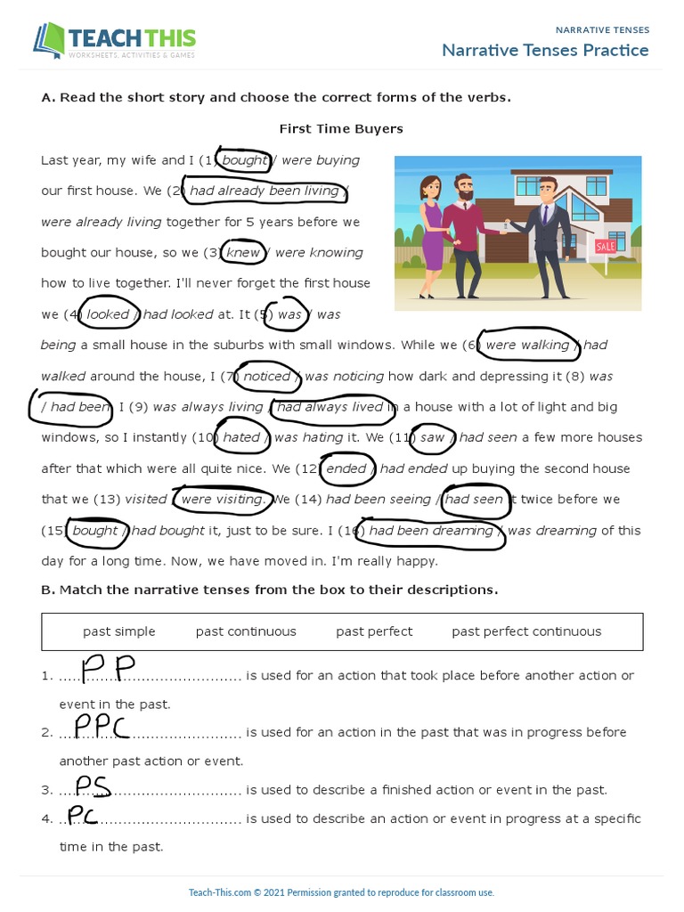 Narrative Tenses Worksheet | PDF | Grammatical Tense | Language Mechanics